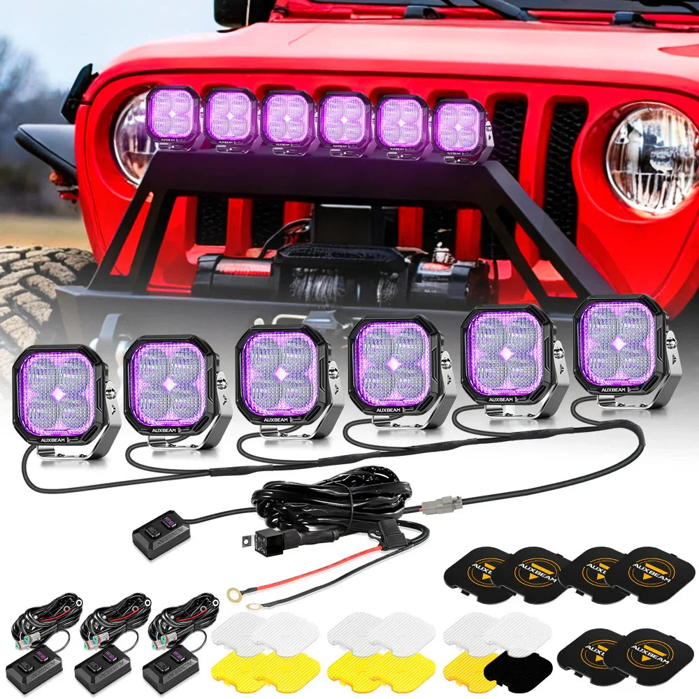 Auxbeam® Color Play Series 3 Inch 116W RGB LED Pod Lights Flood Off ...
