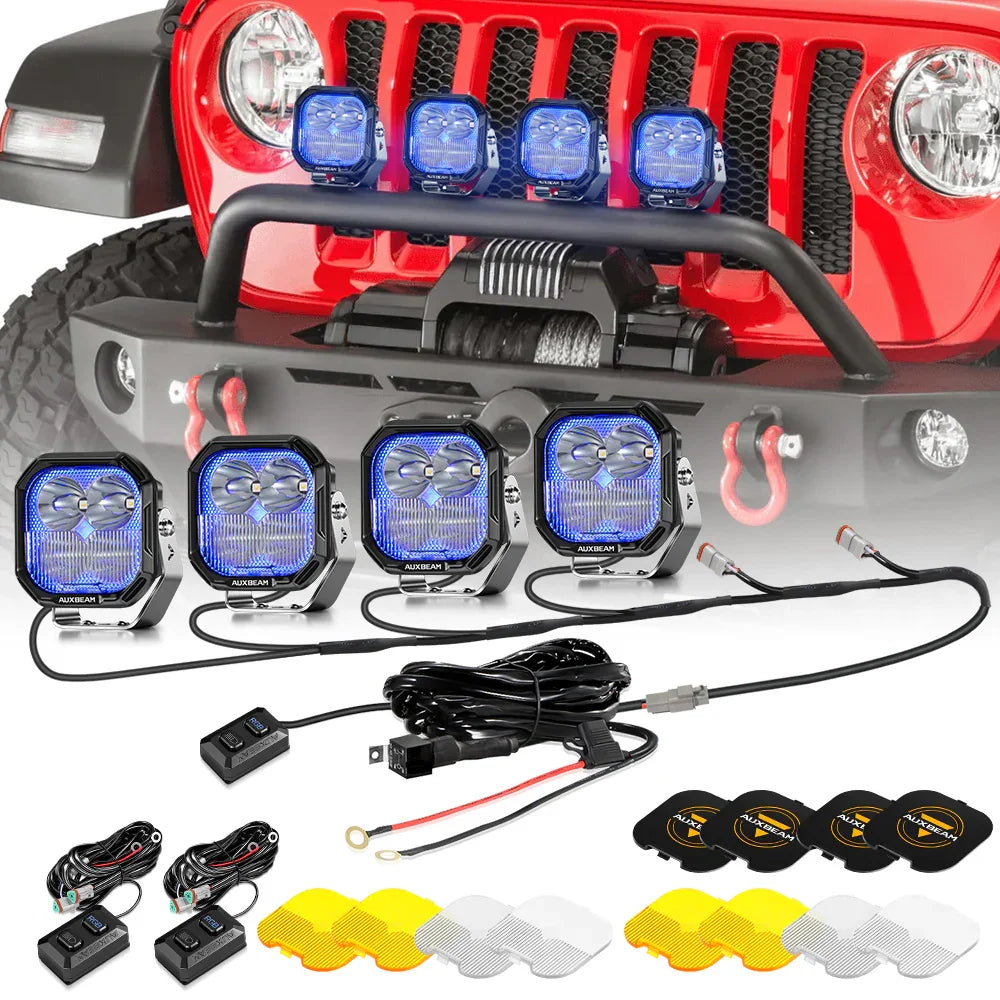 Auxbeam® Color Play Series 3 Inch 116W RGB LED Pod Lights Combo Off ...