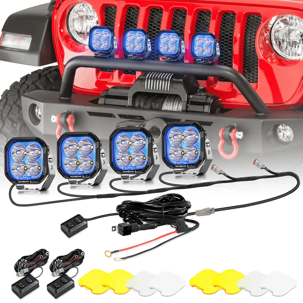 Auxbeam® Color Play Series 3 Inch 116W RGB LED Pod Lights Spot Off Road ...