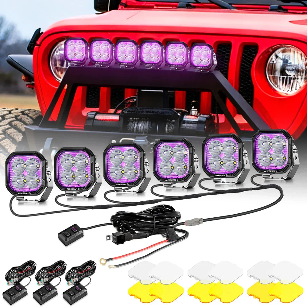 Auxbeam® Color Play Series 3 Inch 116W RGB LED Pod Lights Spot Off Road ...
