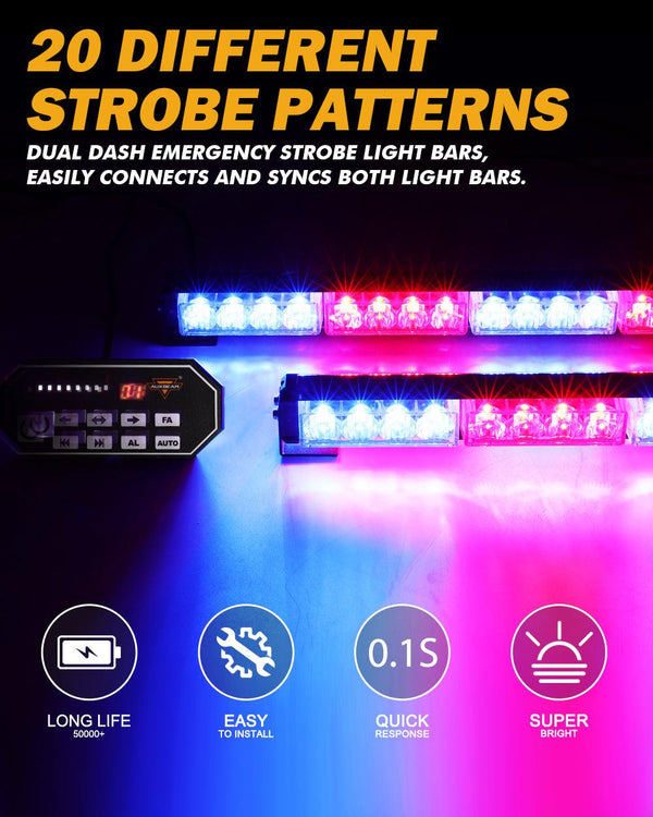 17" Dual LED Directional Emergency Traffic Advisor Light Bars 20 Flash