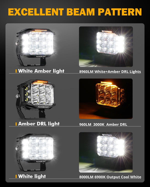 Auxbeam® 5 Inch Side Shooter LED Pod Lights Off Road Lights Amber DRL ...