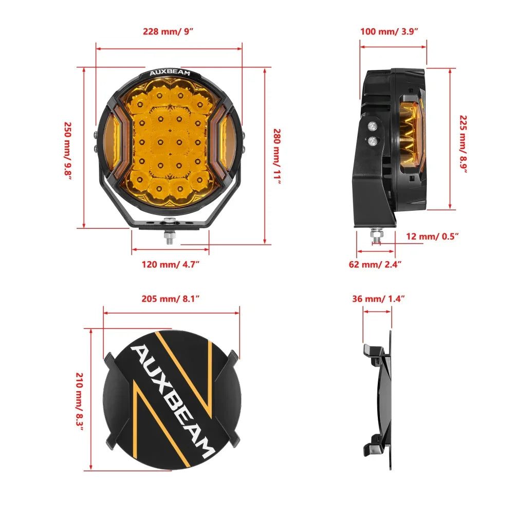 V-ULTRA Series | 9 Inch 300W LED Side Shooter Amber Driving Lights wit