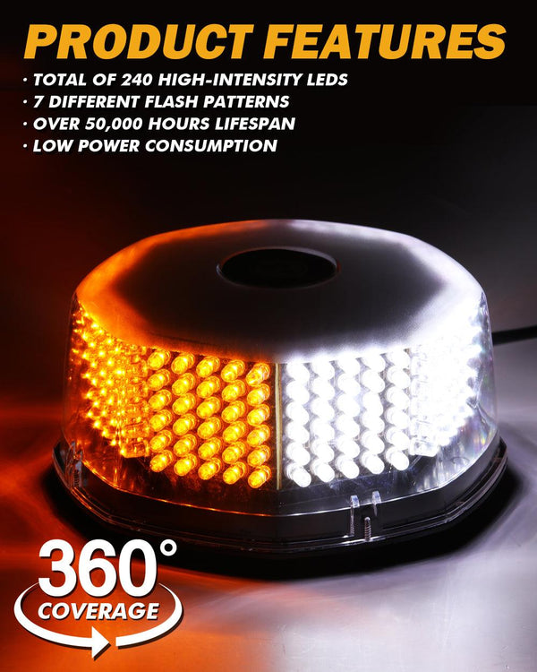 240 LED Emergency Warning Rotating Strobe Beacon Light with Magnetic B