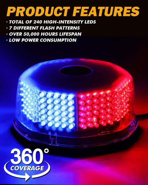240 LED Emergency Warning Rotating Strobe Beacon Light with Magnetic B