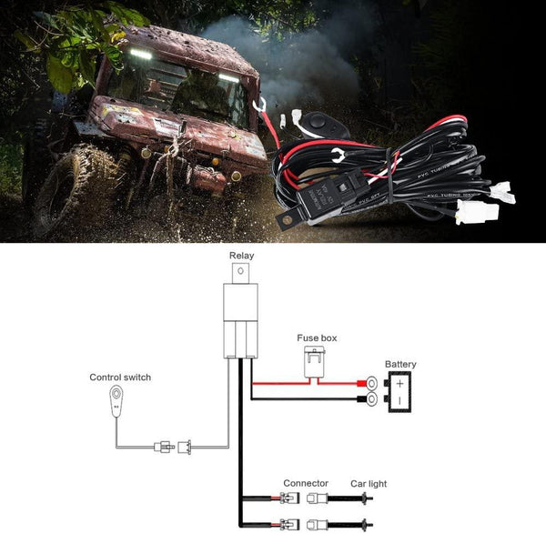 (2 Lead) LED Light Bar Wiring Harness Kit with Fuse Relay ON/Off Switc