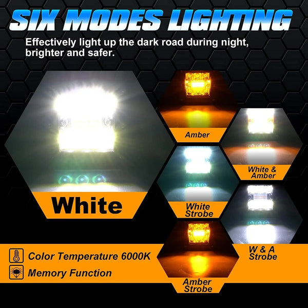 (2pcs/set) 3 inch 72W 6 Modes White&Amber LED Working Light for SUV AT