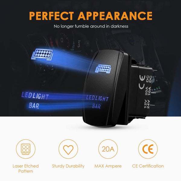 (2 Leads)LED Light Bar Rocker Switch with 3Pcs Switching Lines Wiring