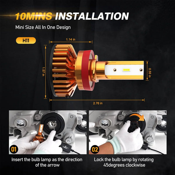 Auxbeam® H11 Mini Size F2 Series Led Headlight Bulbs