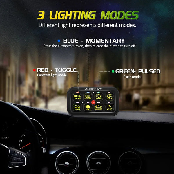 Auxbeam AR-800 RGB 8 Gang Switch panel for Dodge Ram 1500 2500 3500
