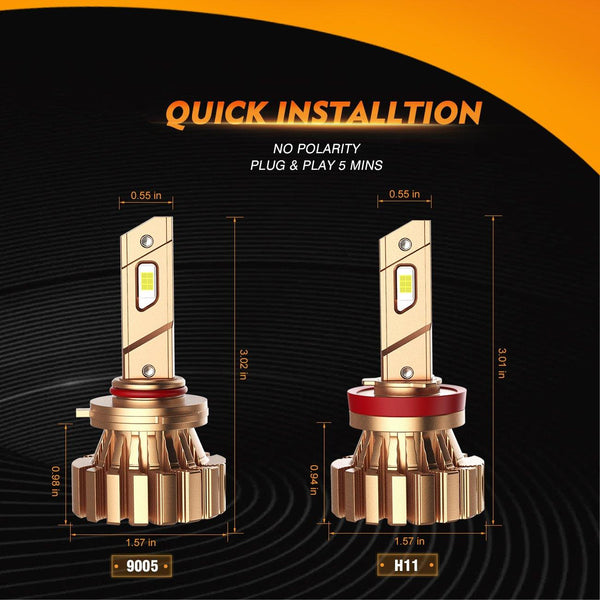 Auxbeam® 9005 H11 12000LM X60 Series Fanless LED Headlight Bulbs